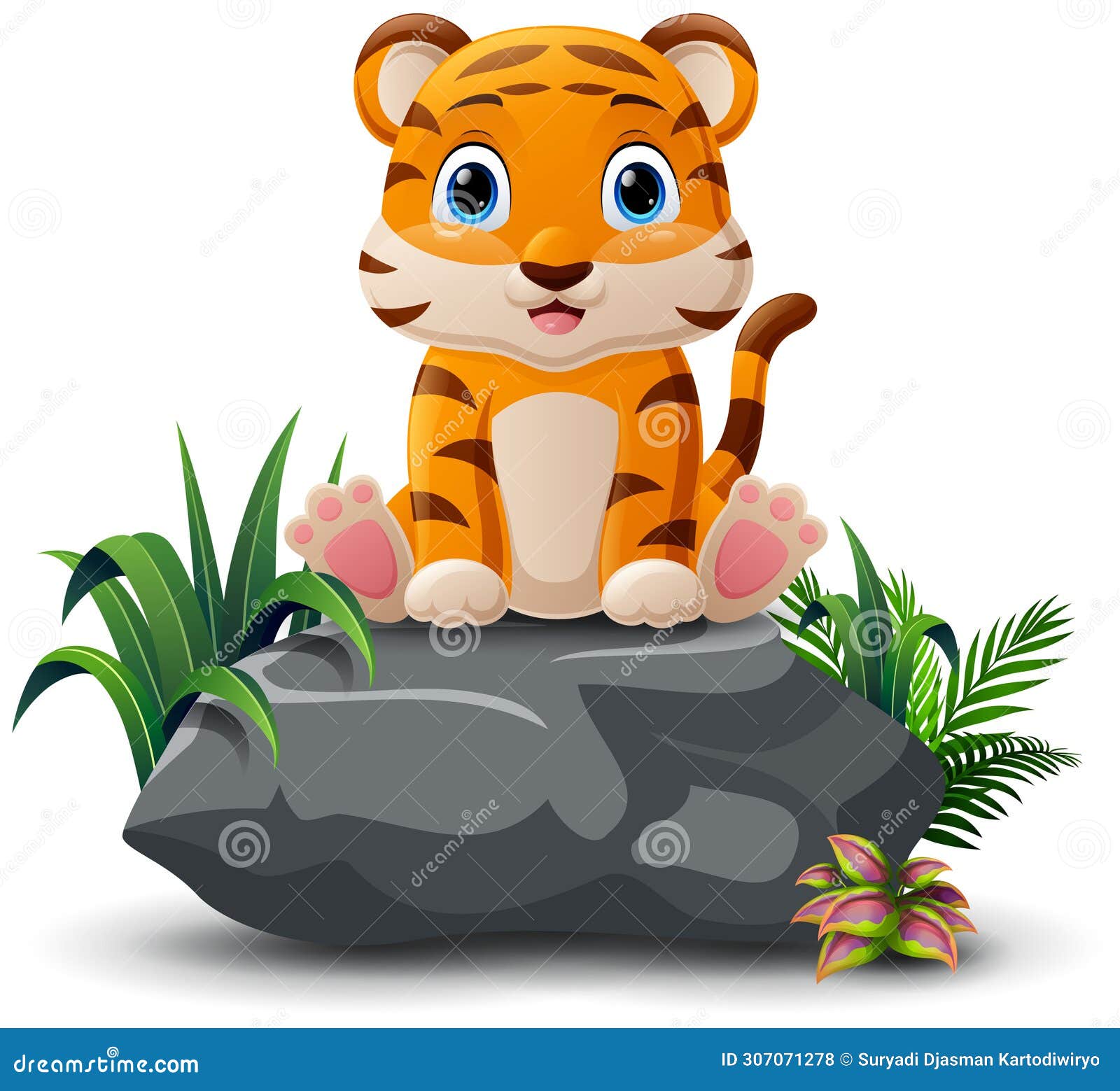 Cute Tiger Cartoon Sitting on the Stone Stock Vector - Illustration of ...