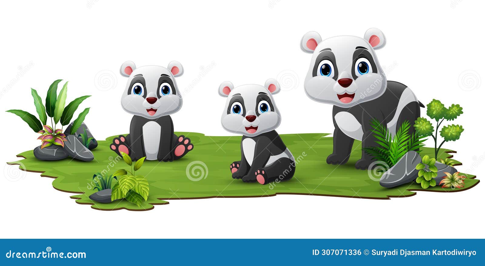 Cute Family Pandas Cartoon in the Grass Stock Vector - Illustration of ...