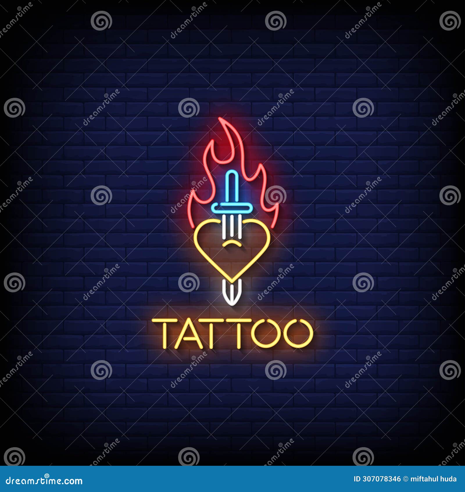 Neon Sign Tattoo with Brick Wall Background Vector Stock Vector ...