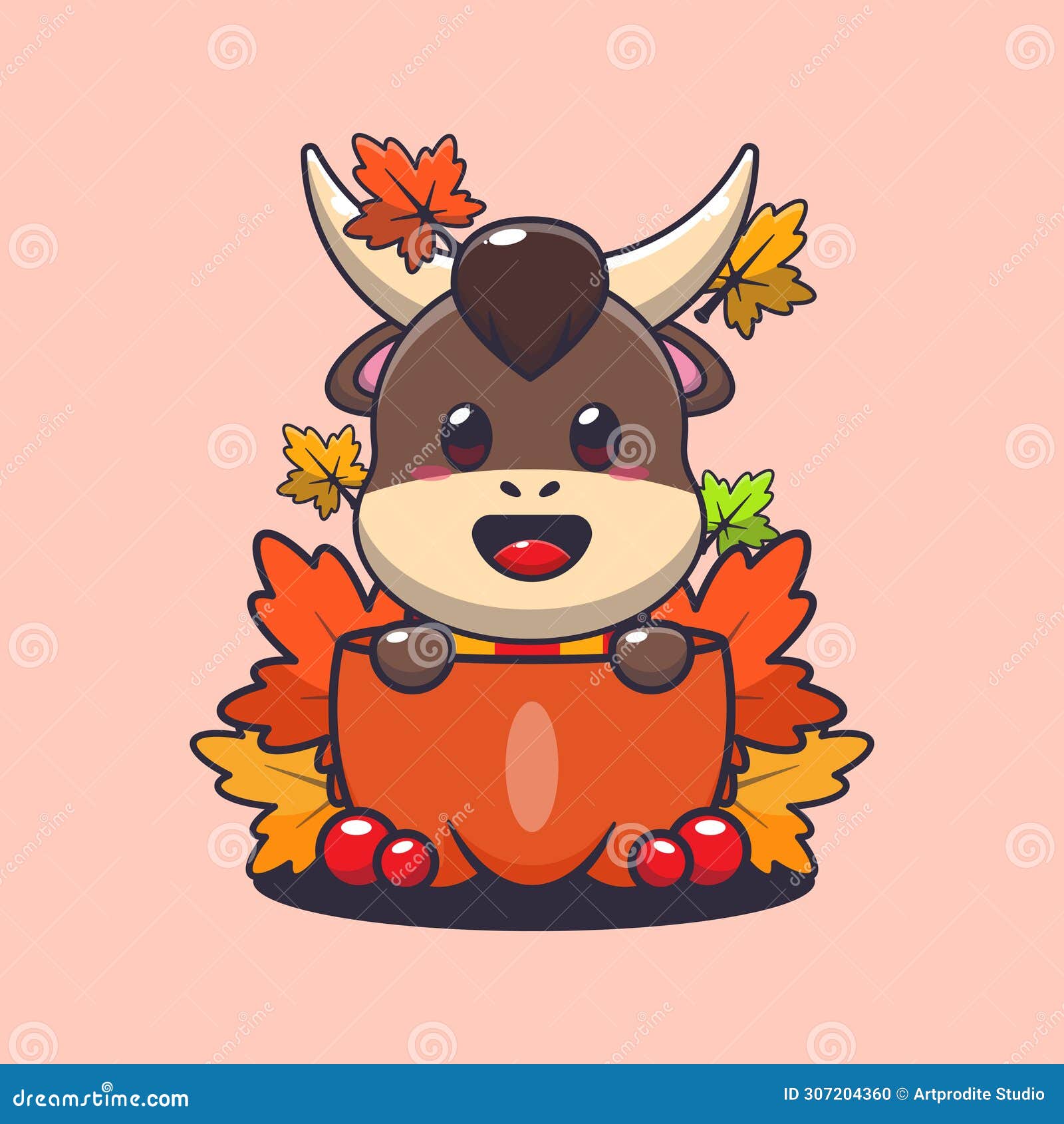 Cute Bull in a Pumpkin at Autumn Season. Stock Vector - Illustration of ...