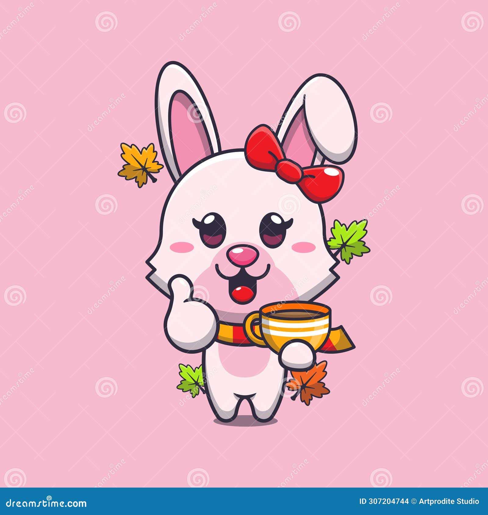 Cute Bunny with Coffee in Autumn Season. Stock Vector - Illustration of ...
