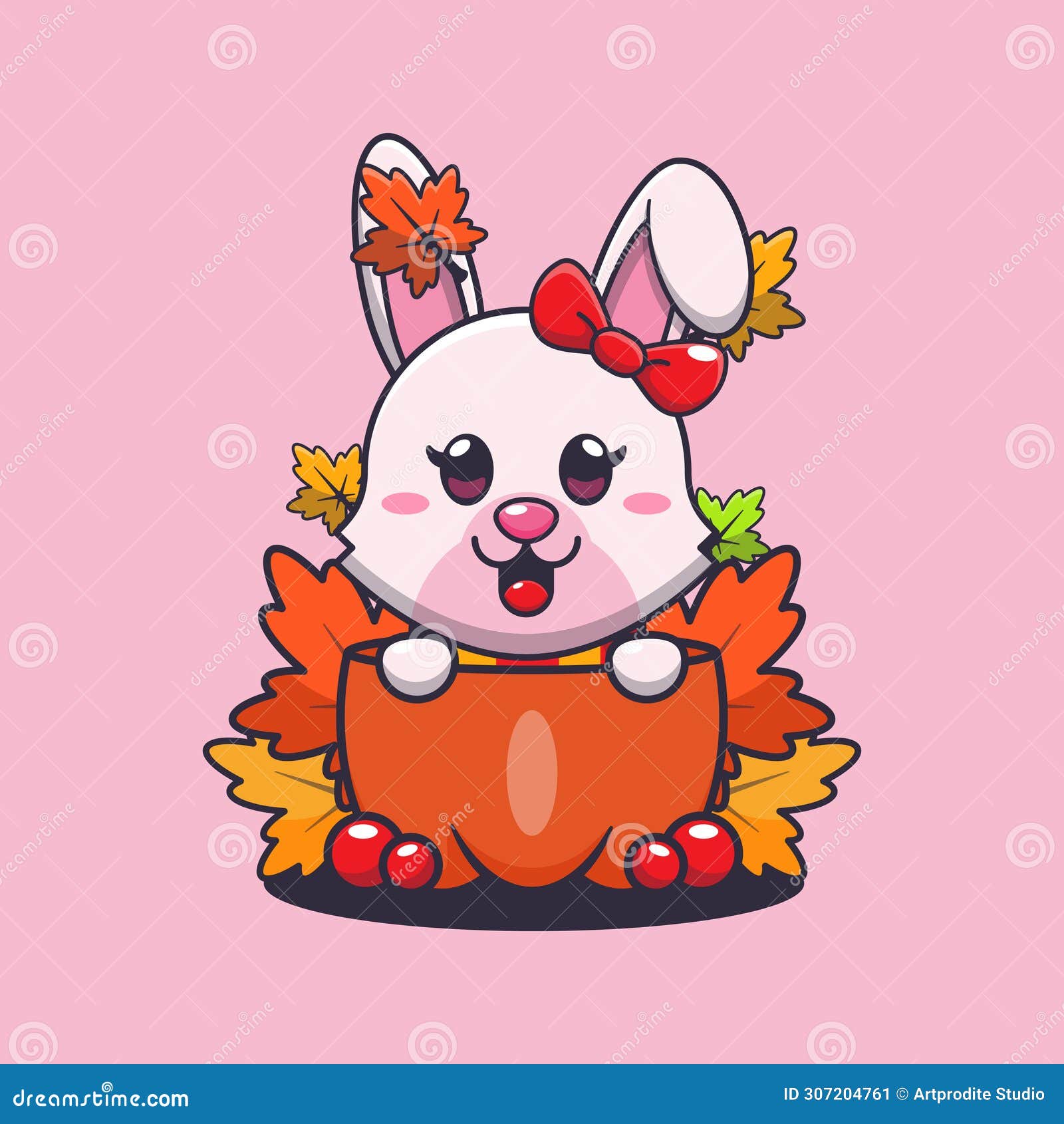 Cute Bunny in a Pumpkin at Autumn Season. Stock Vector - Illustration ...