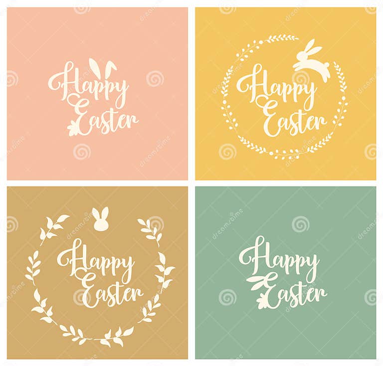 Set of Easter Cards, Posts. Happy Easter Typography with Rabbit, Bunny ...