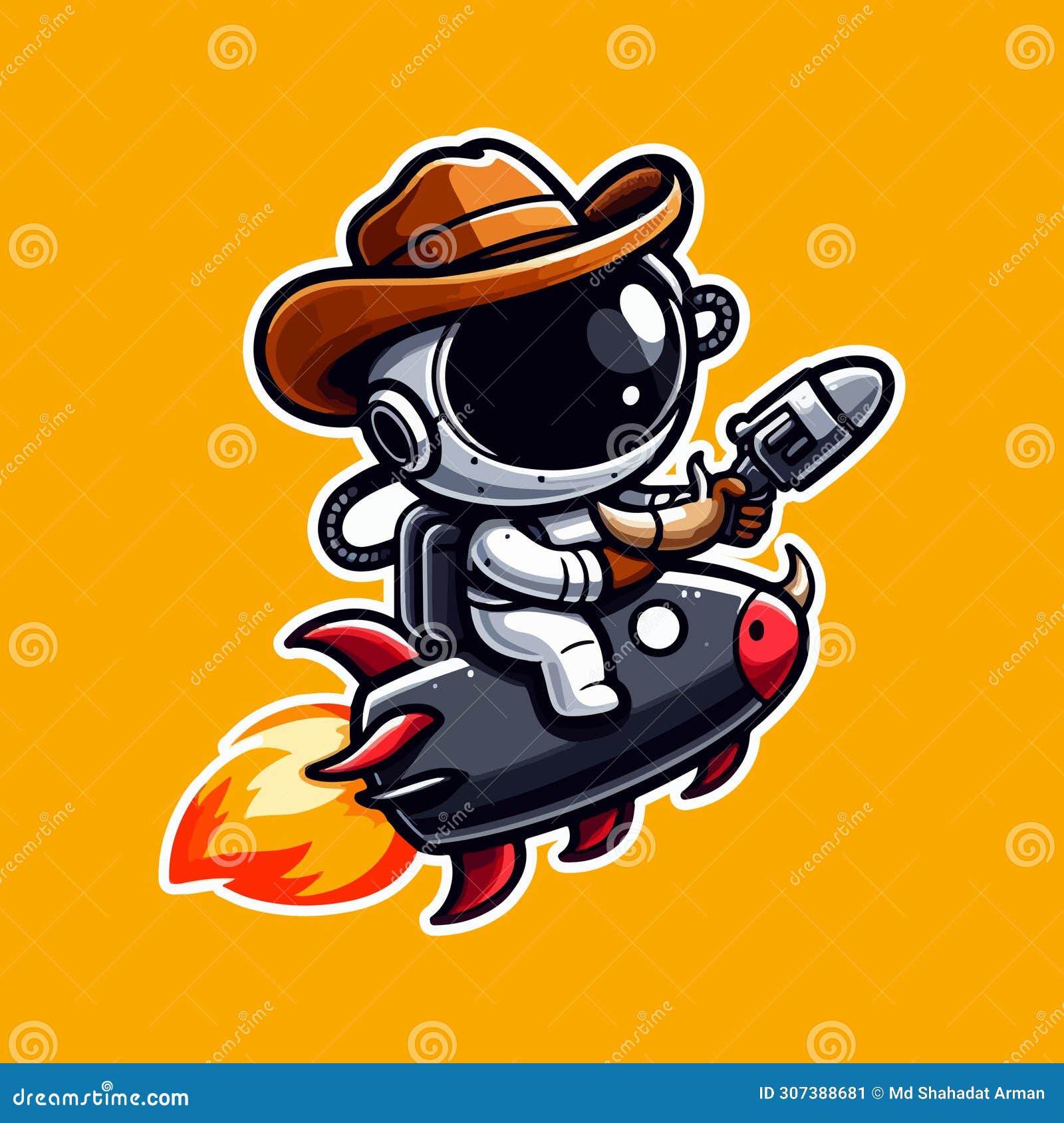 A Astronaut Riding Rocket Like a Bull Illustration Stock Vector ...