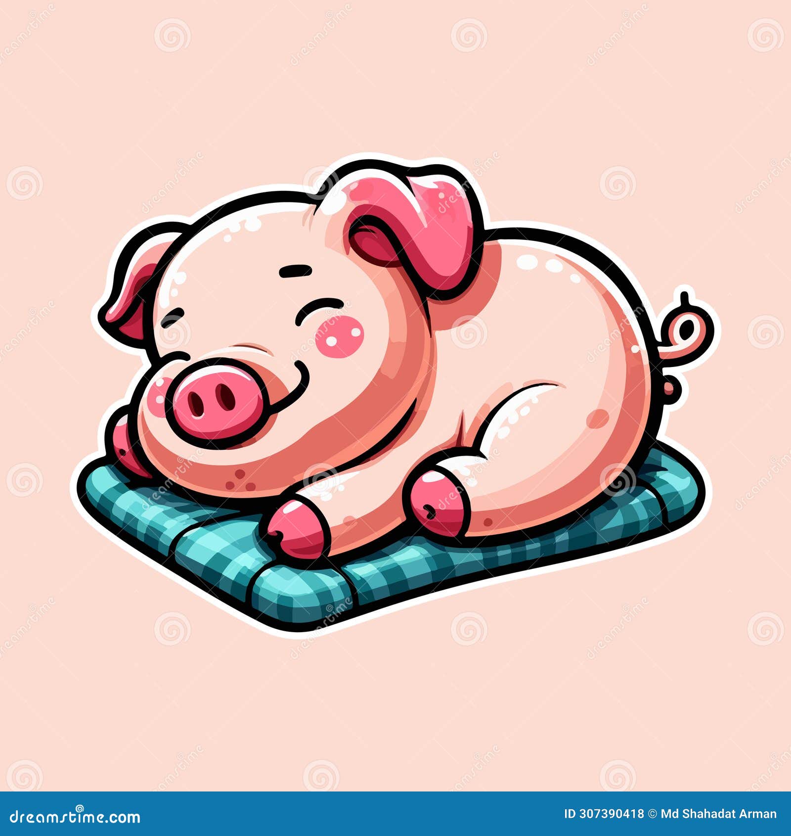 A Tired Pig Laying on His Stomach with His Legs Stretched Stock Vector ...