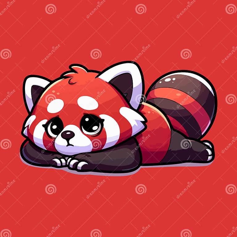 A Tired Red Panda Laying on His Stomach with His Legs Stretched Stock ...