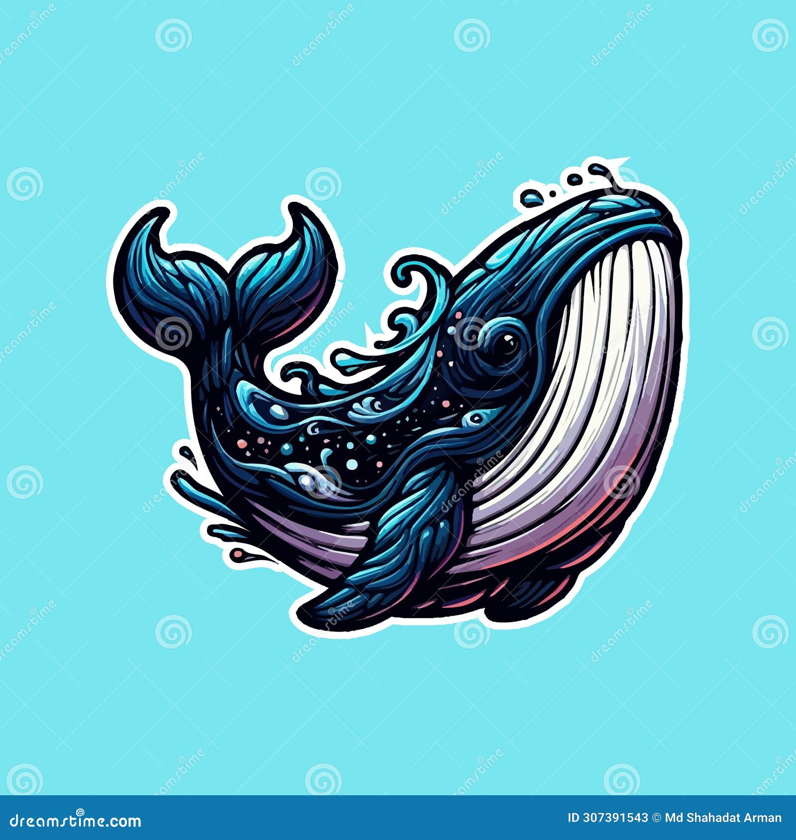 Blue Whale Vector Illustration , Blue Whale Sticker Stock Vector ...