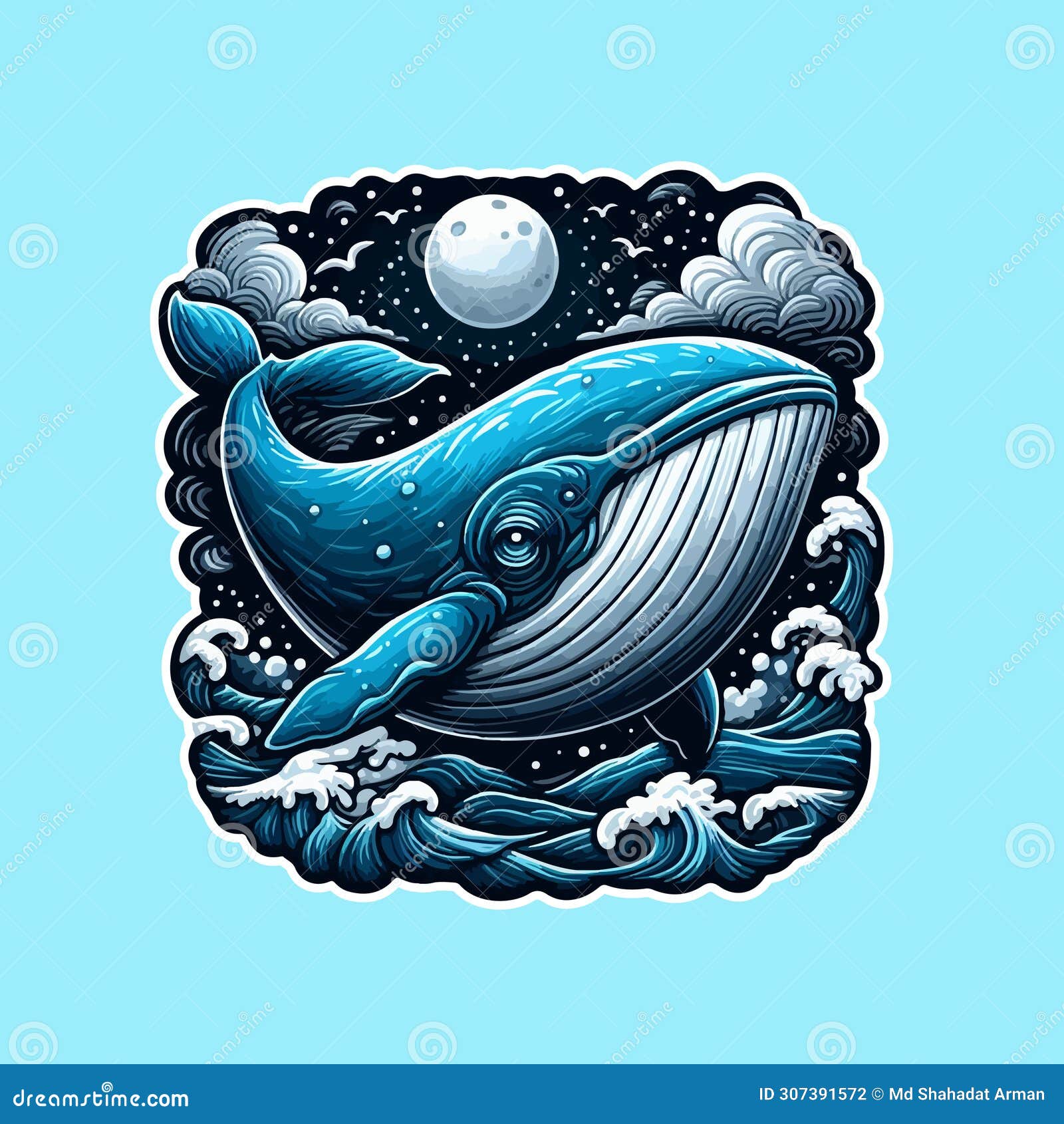 Blue Whale Vector Illustration , Blue Whale Sticker Stock Vector ...