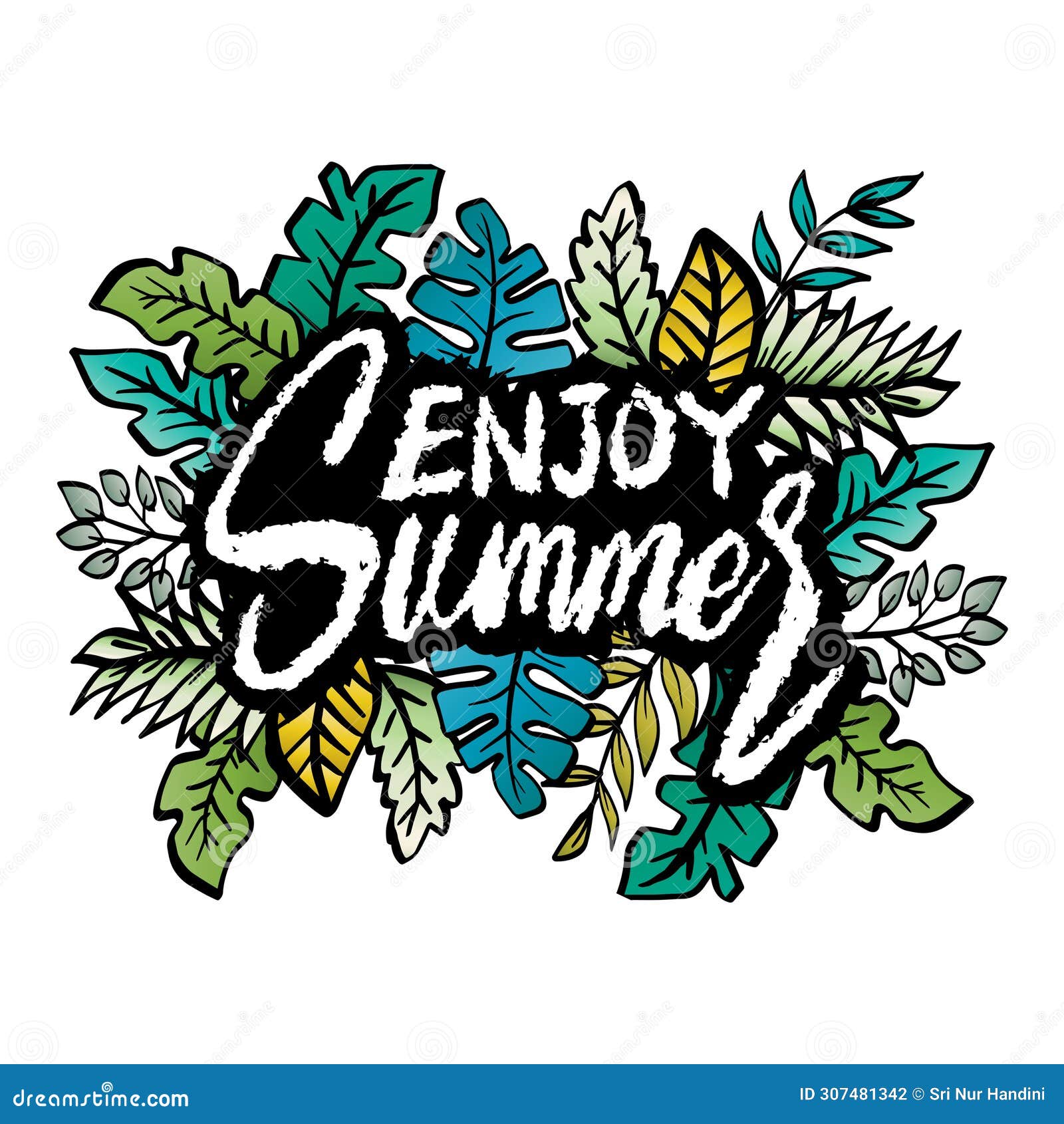 Enjoy Summer. Hand Drawn Lettering with Leaves Stock Vector ...