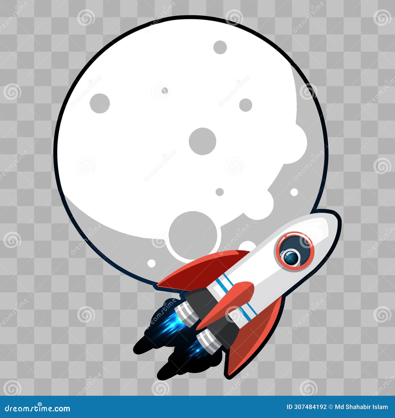 Cartoon Psychedelic Retro Space Sticker, Rocket Moon Flying Stock ...