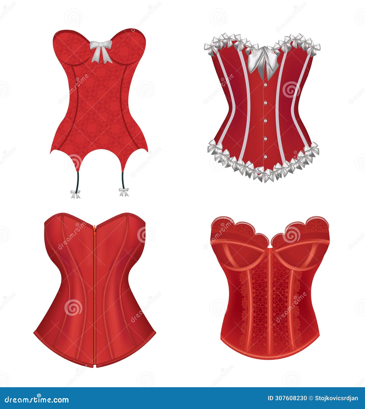 Four Red Corsets Set Vector Illustration | CartoonDealer.com #307608230