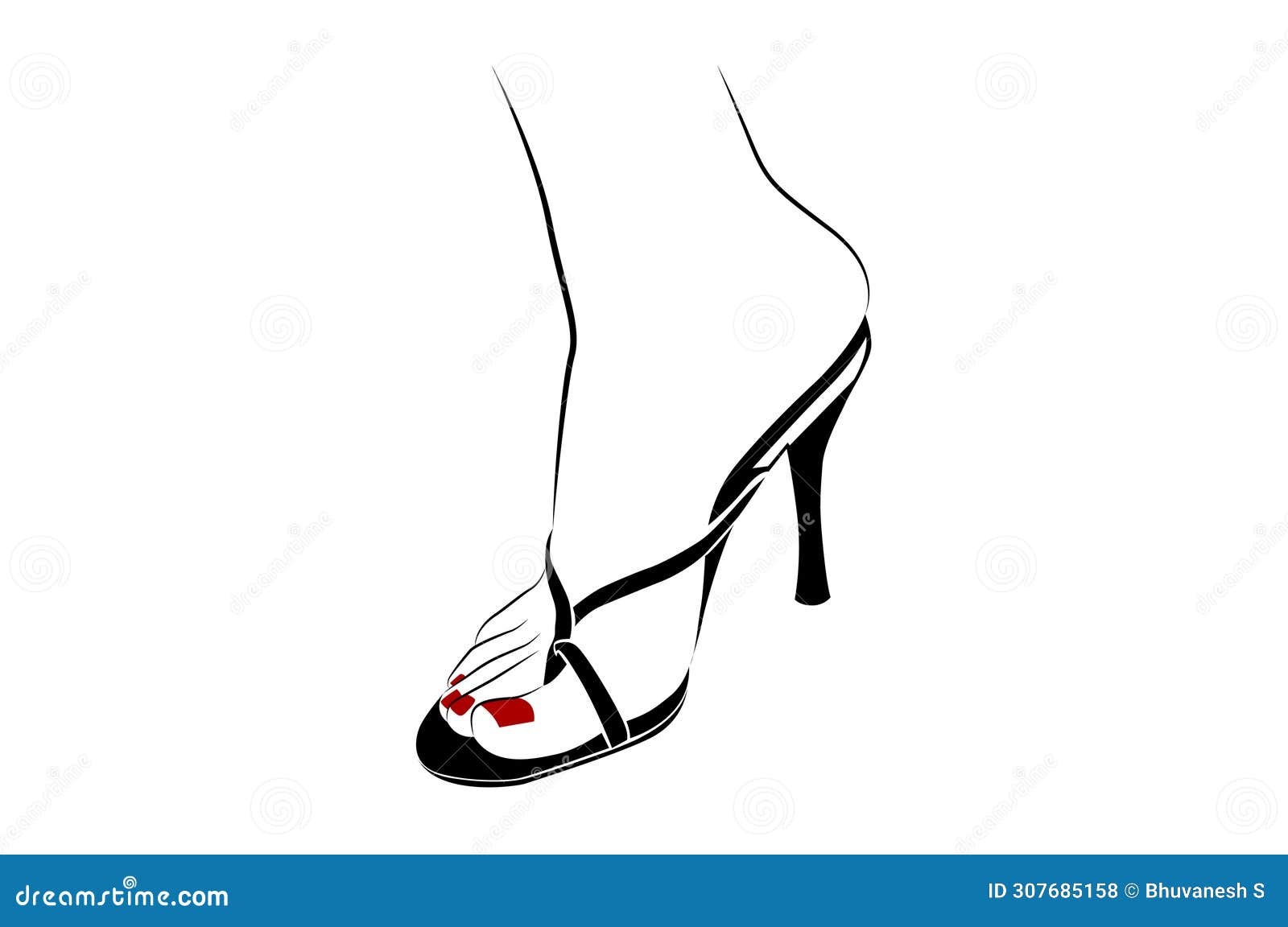 Beautiful Woman Feet with High Heels and Red Nails Line Drawing ...