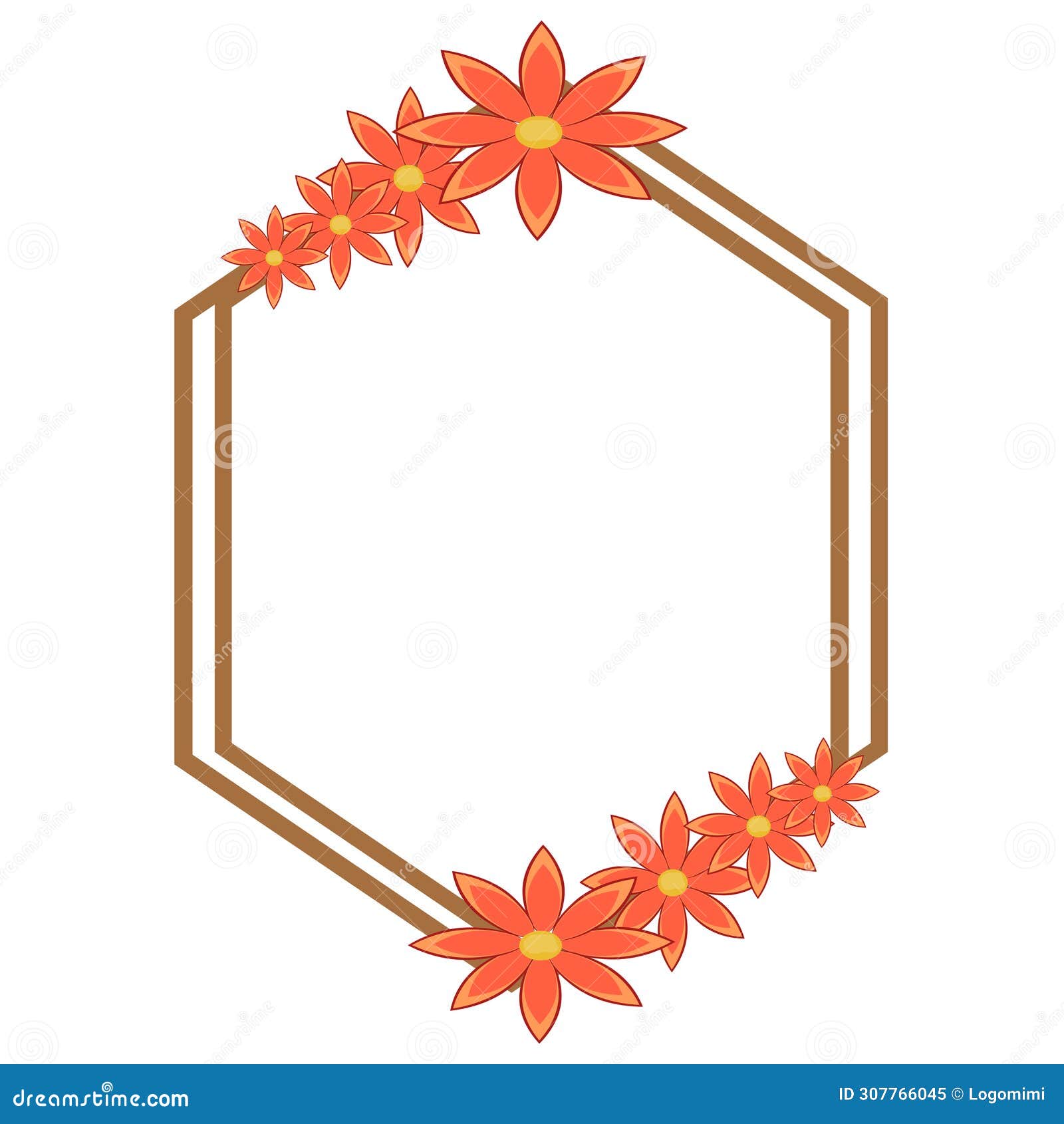 Hexagon Flower Frame Vector Image, Floral Wreath Border Design Template ...