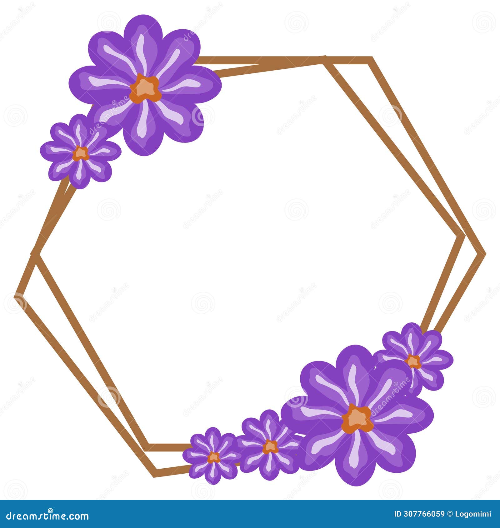 Purple Flowers Hexagonal Frame, Floral Border Vector Image Stock Vector - Illustration of ...