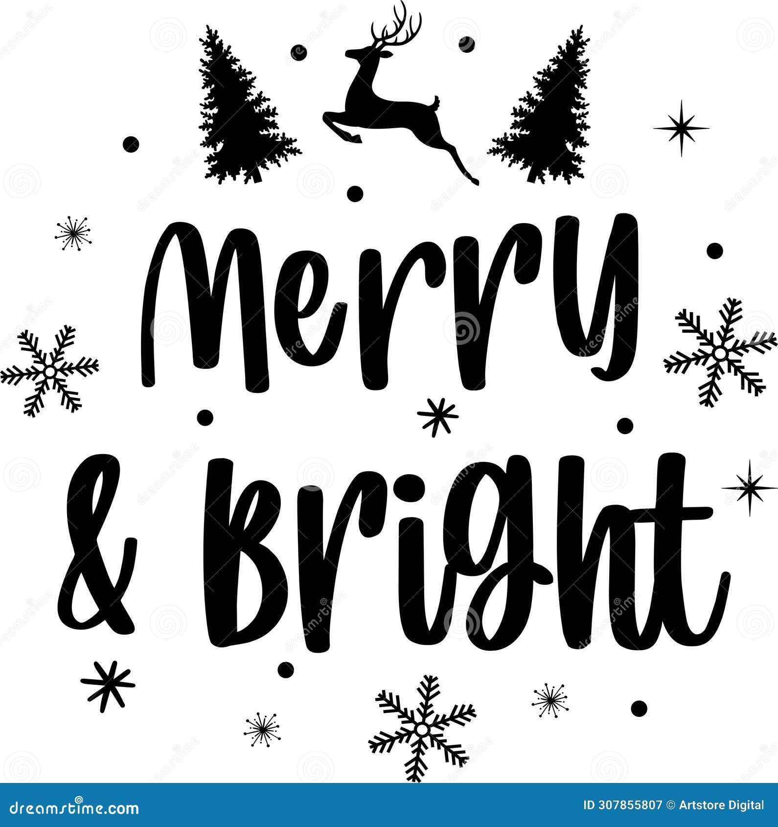 Merry and Bright Vector File for Holiday Letter Quote Vector ...