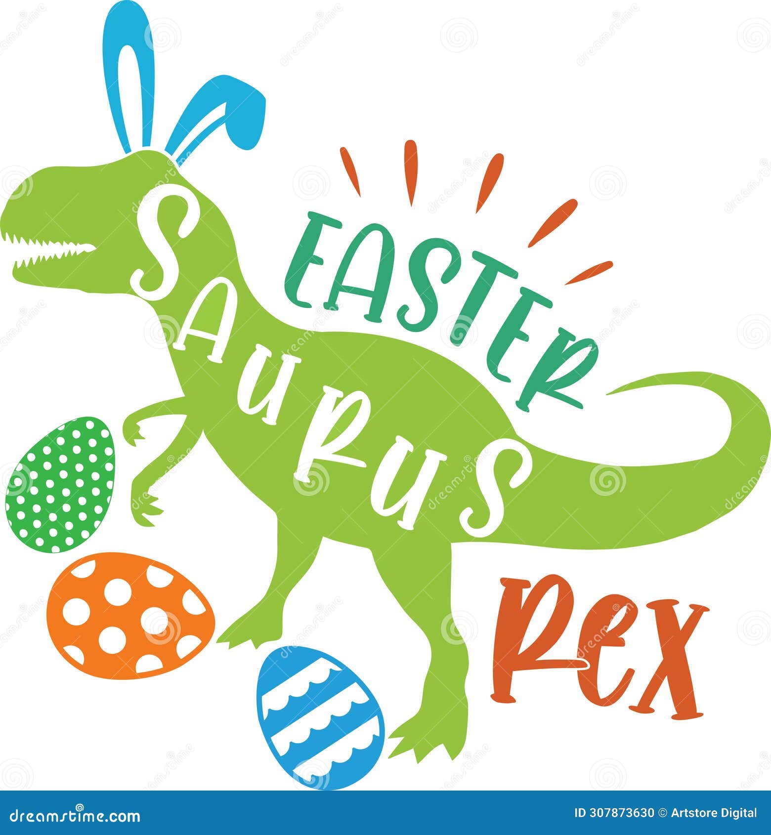 Easter Dinosaur T-rex Bunny, Hello Spring, Bunny Vector Illustration ...