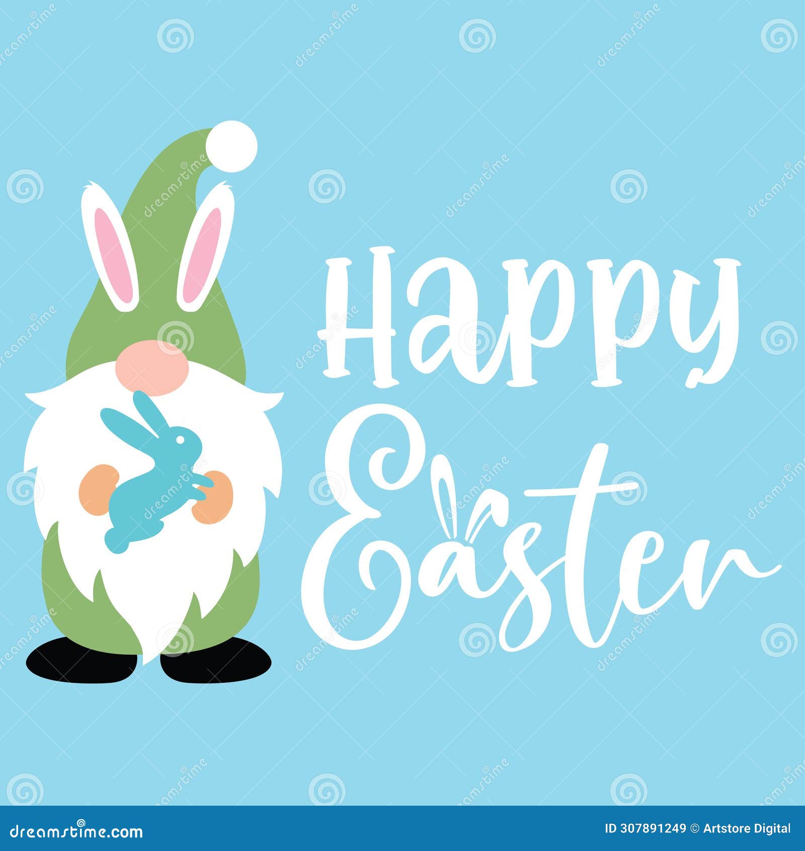 Happy Easter Gnome Bunny, Hello Spring, Tulips Flower Vector ...