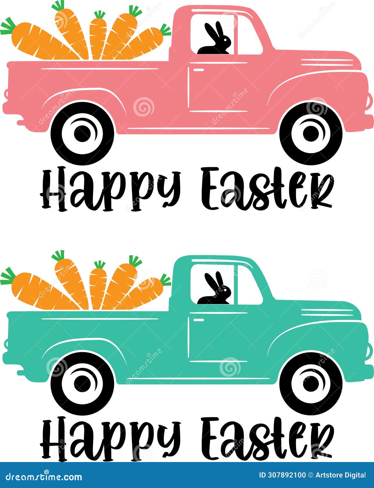 Happy Easter with Farm Truck, Hello Spring, Tulips Flower Vector ...