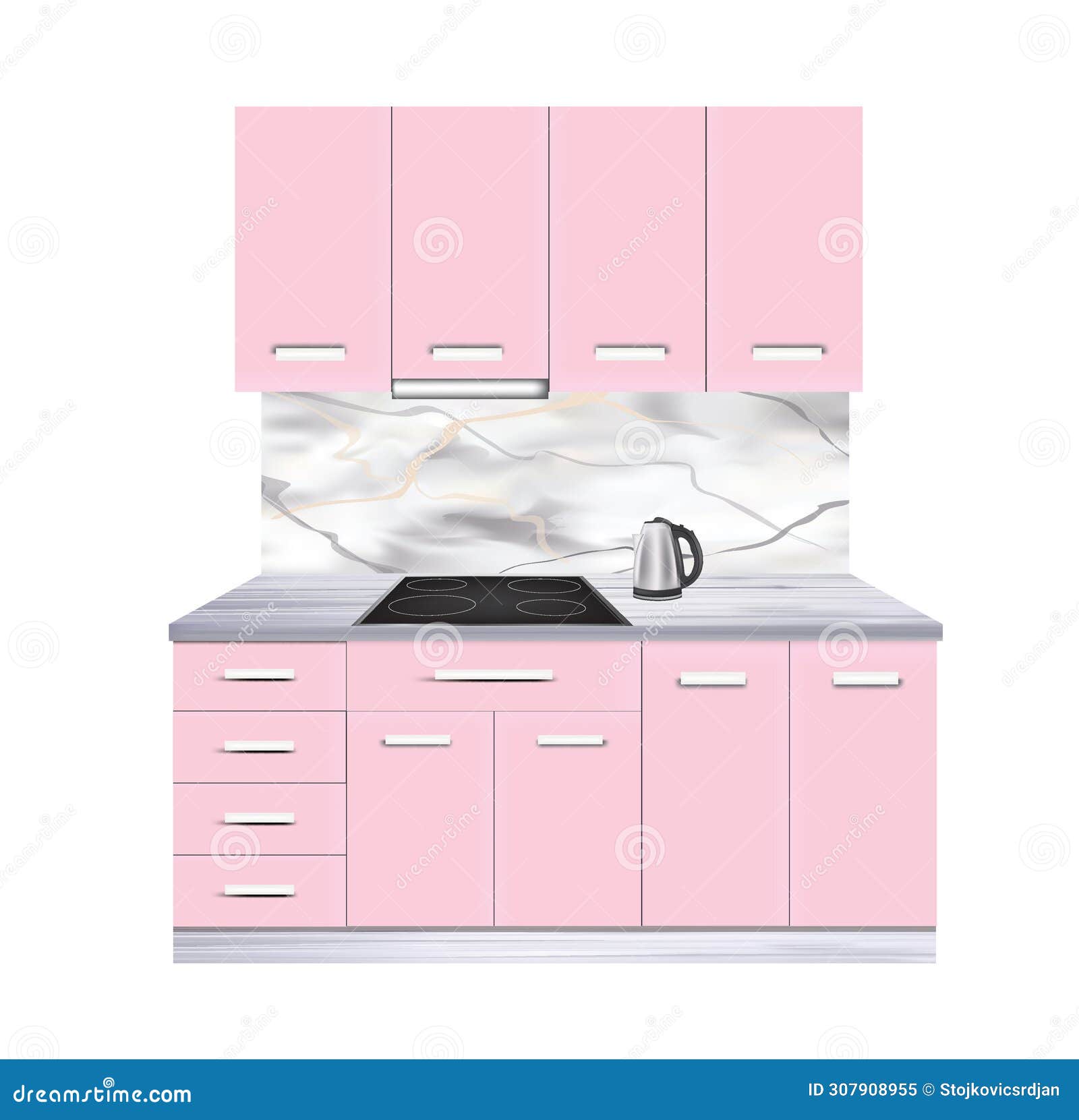 Pink kitchen design stock vector. Illustration of color - 307908955