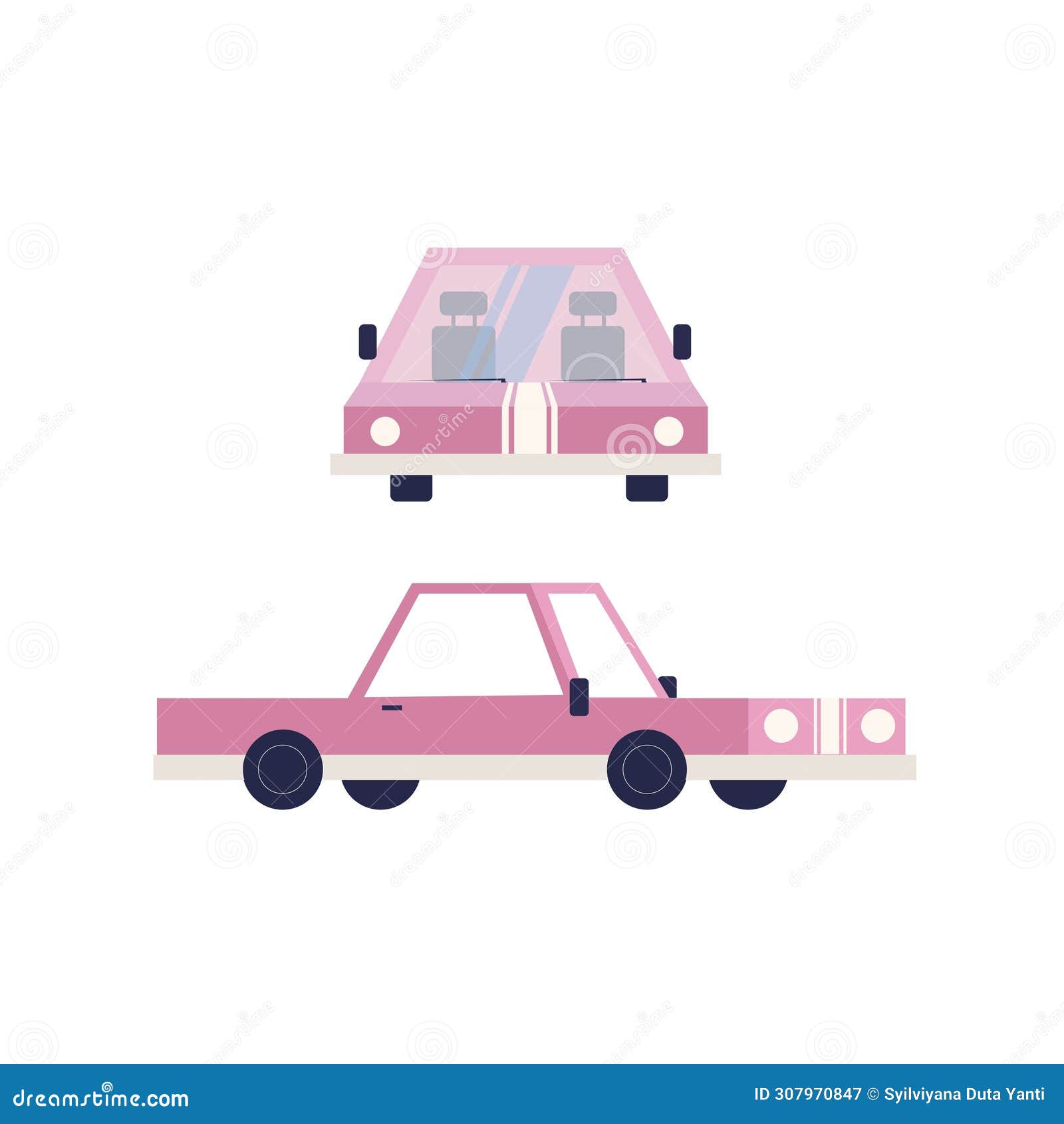 Flat Design Pink Car: Side and Front Views for Dynamic Animation Stock ...