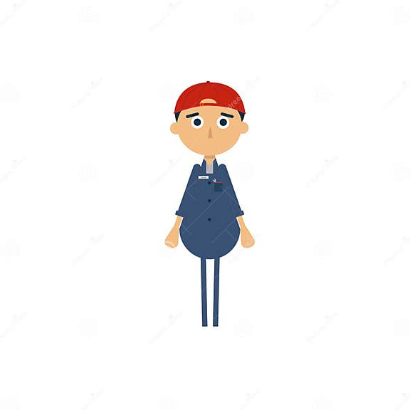 Flat Design Cartoon Mechanic: Skilled 2D Automotive Professional in ...