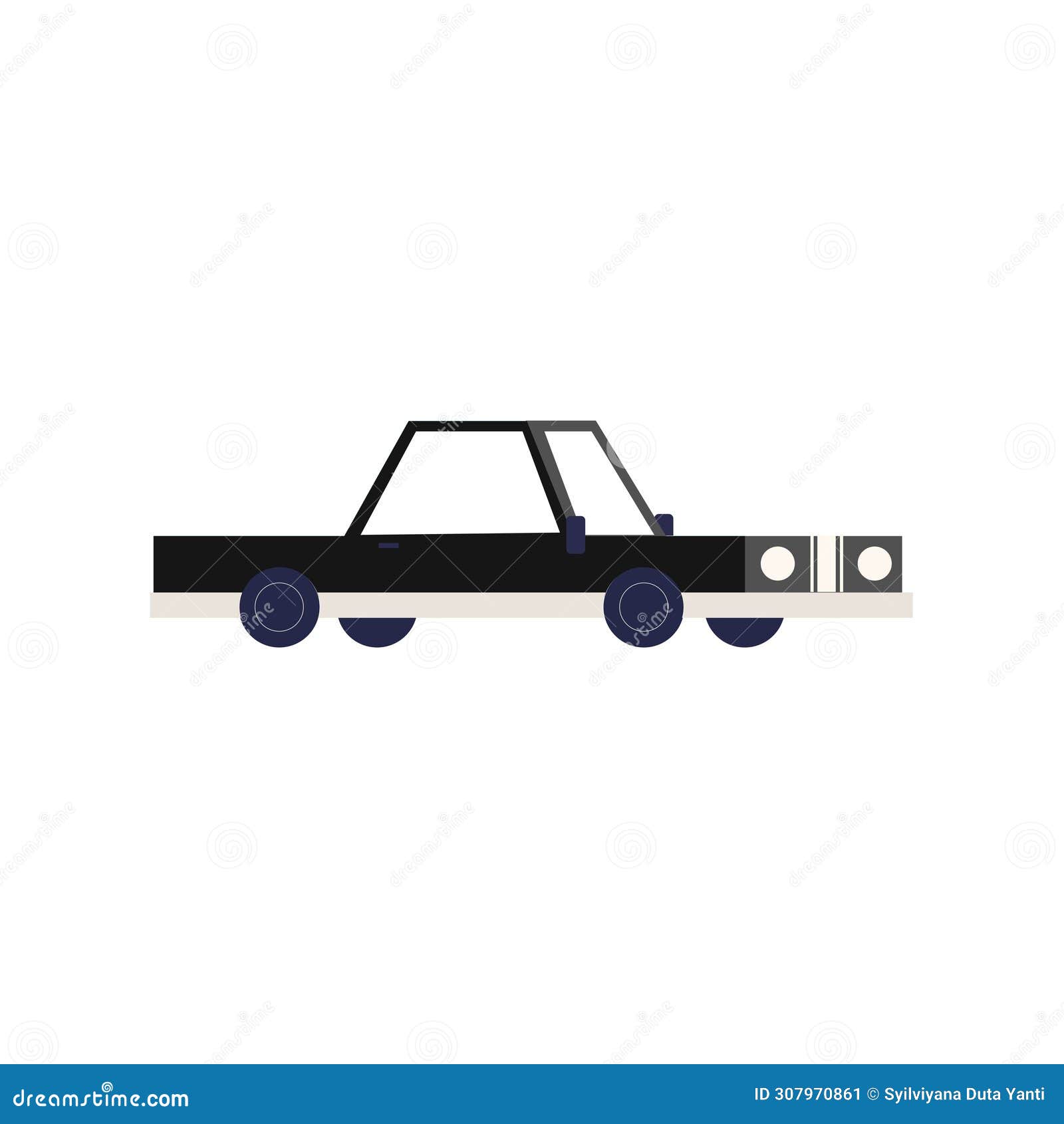 Vintage Black Car Illustration: Classic Automobile in Flat Design Stock ...