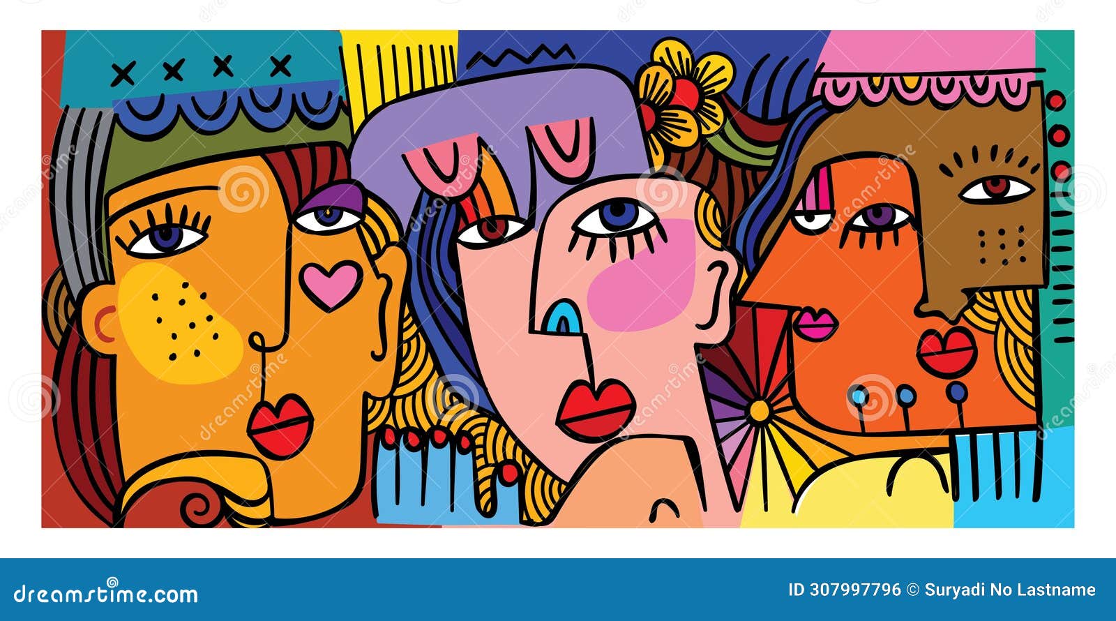 Abstrac Face Portrait Person Geometric and Doodle Art Print Design ...