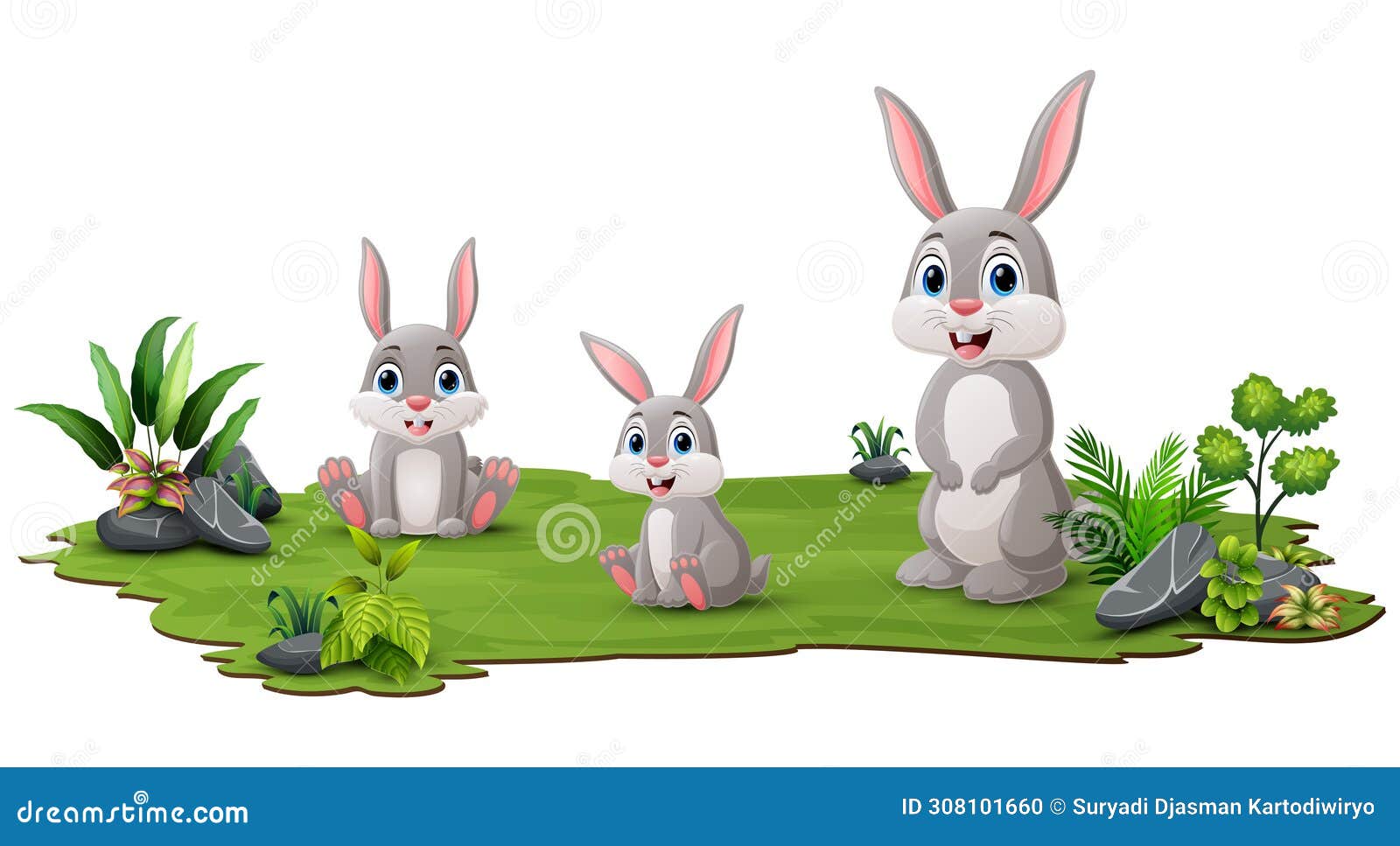 Cute Three Rabbits Cartoon in the Jungle Stock Vector - Illustration of ...