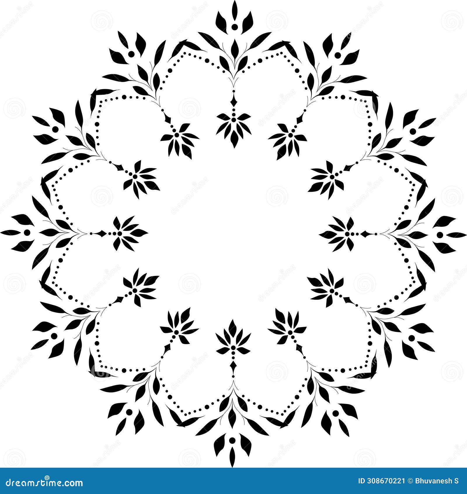 Round Frame Mandala Design Concept of Leafy Florals Isolated on White Background - Vector Stock ...