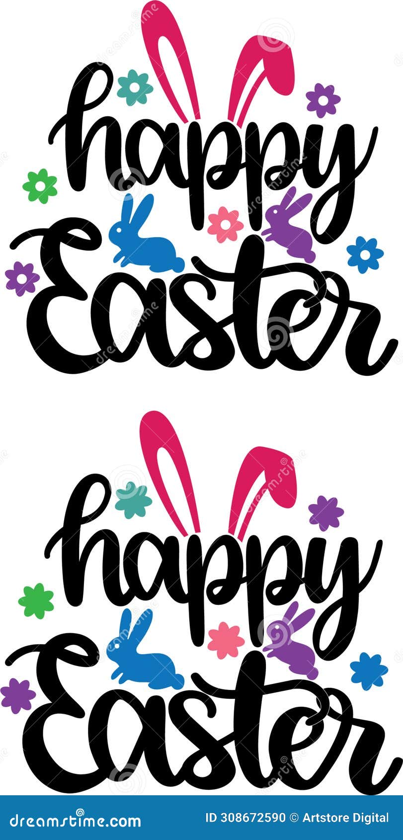 Happy Easter, Easter Bunny, Hello Spring, Tulips Flower Vector ...