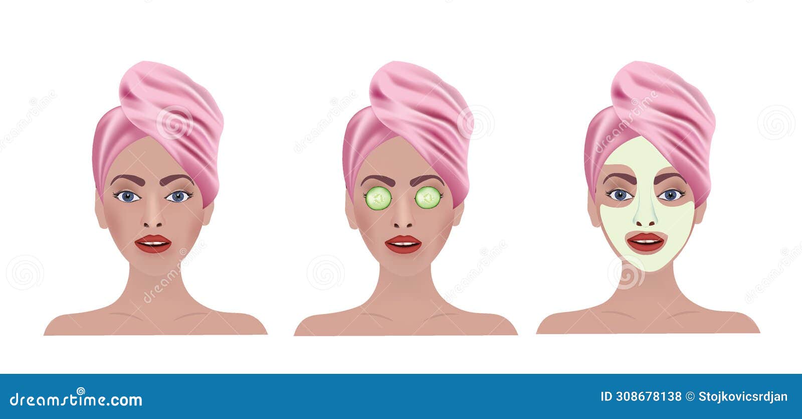 Woman Beauty Routine with Face Mask Stock Vector - Illustration of eyes ...