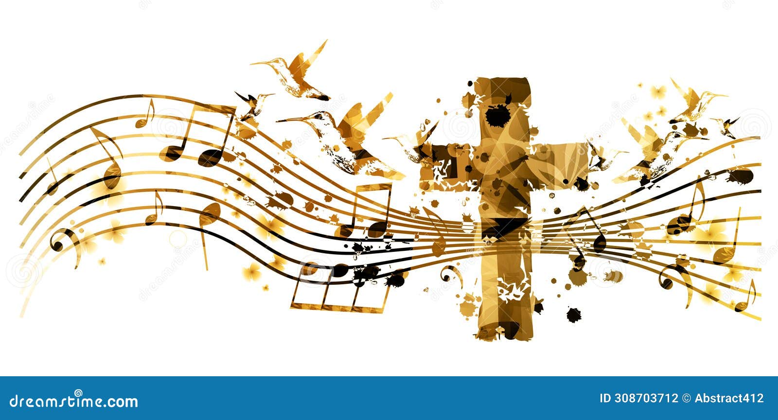 Creative Music Style Template Vector Illustration, Golden Cross with ...