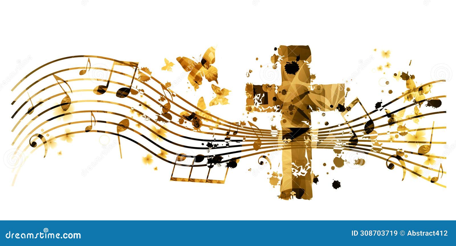 Creative Music Style Template Vector Illustration, Golden Cross with ...