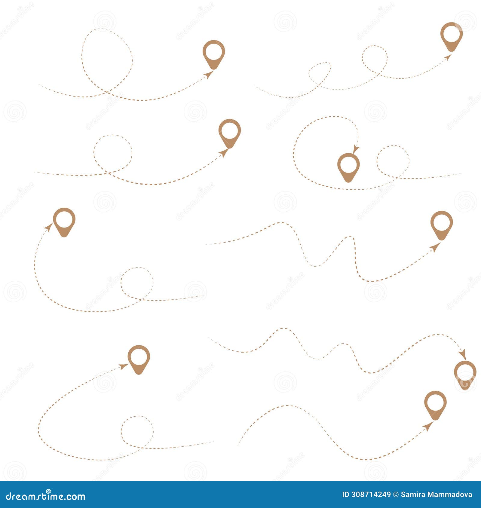 Set of Dashed Line Route with Location Stock Vector - Illustration of ...