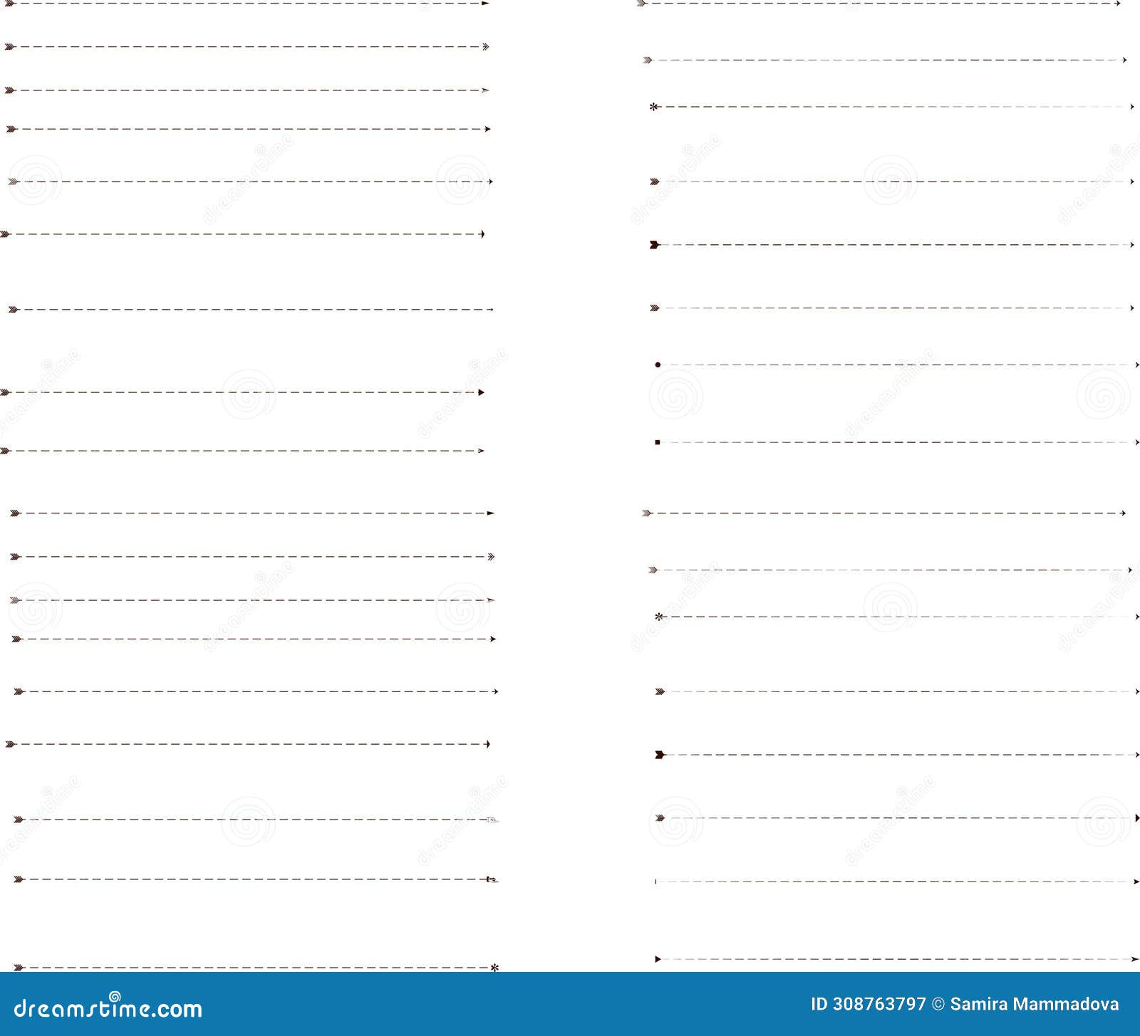 Set of dashed line arrows stock vector. Illustration of shape - 308763797