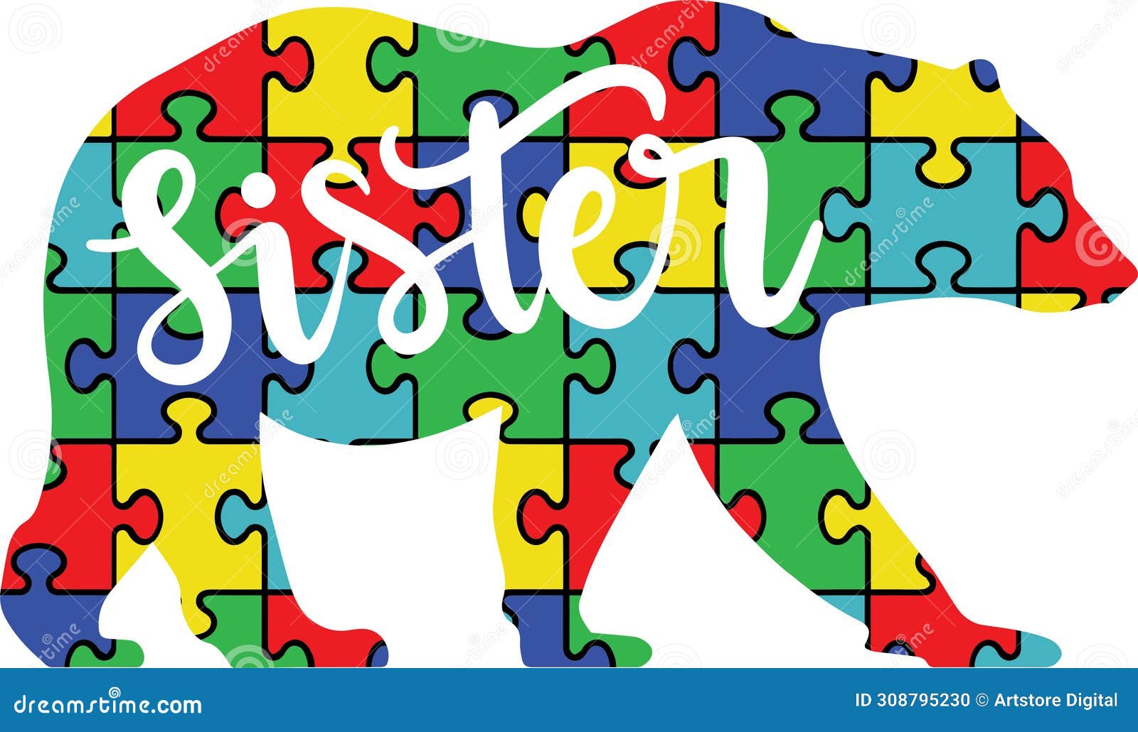 Autism Sister Bear, Autism Awareness, Proud Autism, Autism Day, Vector ...