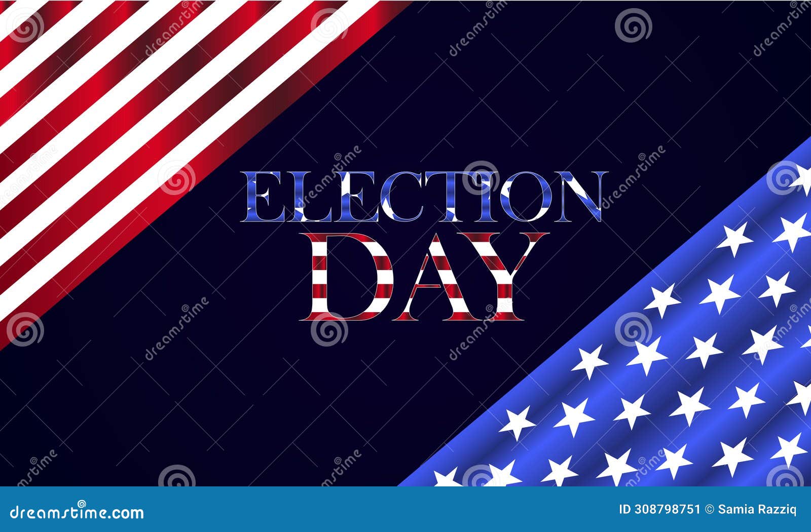 Election Day Text with Usa Flag and Blue Background Design Stock ...