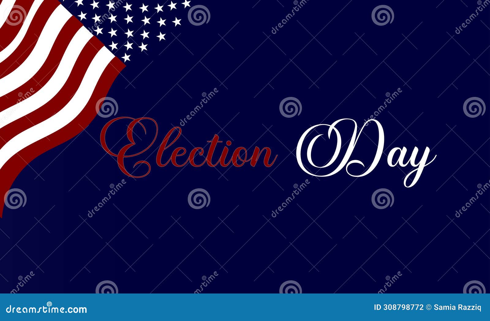 Election Day Text with Usa Flag and Blue Background Design Stock ...