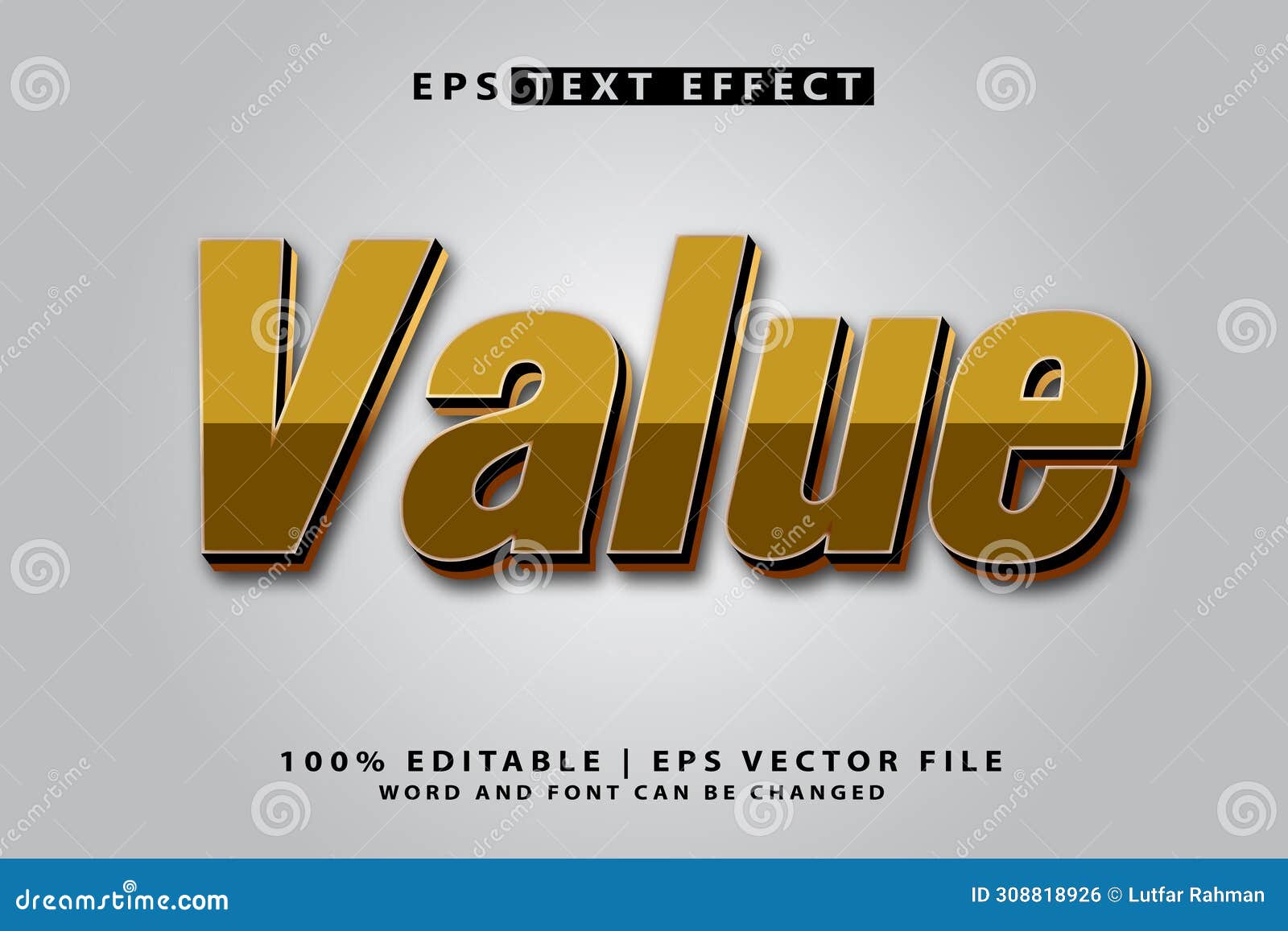 Value 3d Editable Text Effect Vintage Color Stock Vector - Illustration ...
