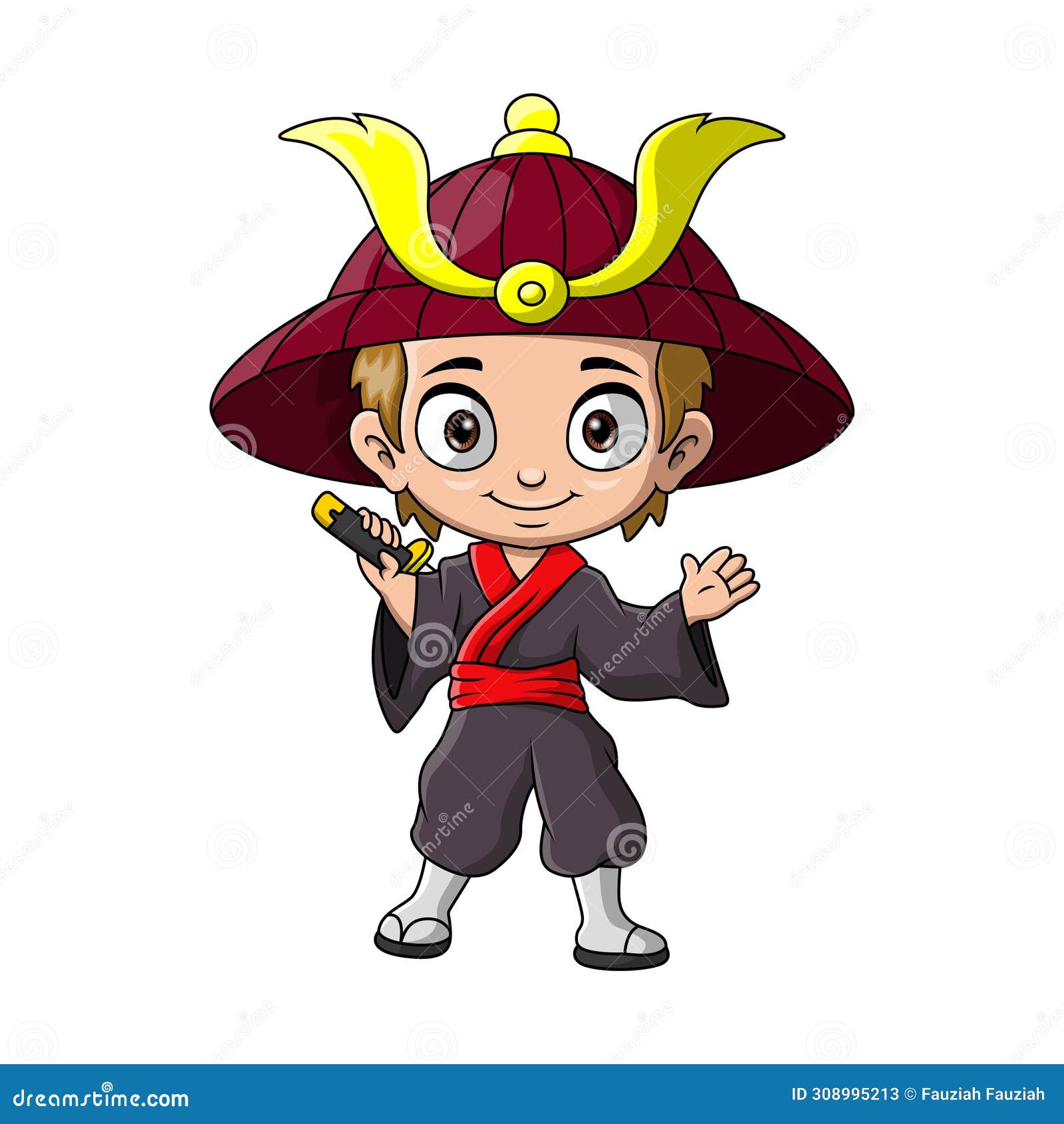 Cute Japanese Samurai Warrior Cartoon Stock Vector - Illustration of ...