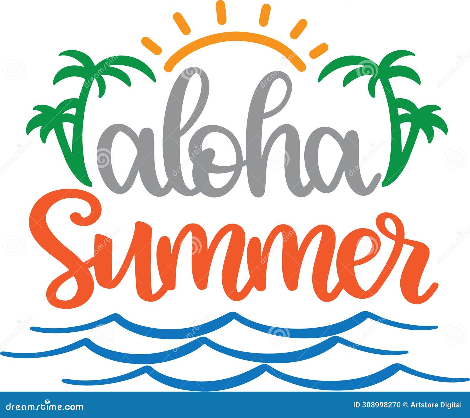 Aloha Summer, Wave, Sand, Beach, Summer Holiday, Vector Illustration ...