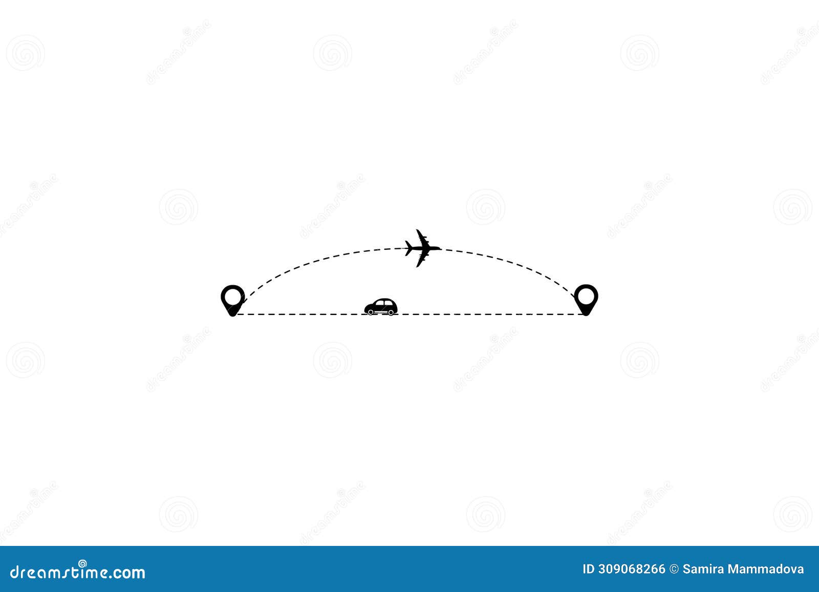 Set of Dashed Line Airplane, Car Route with Location Stock Vector ...