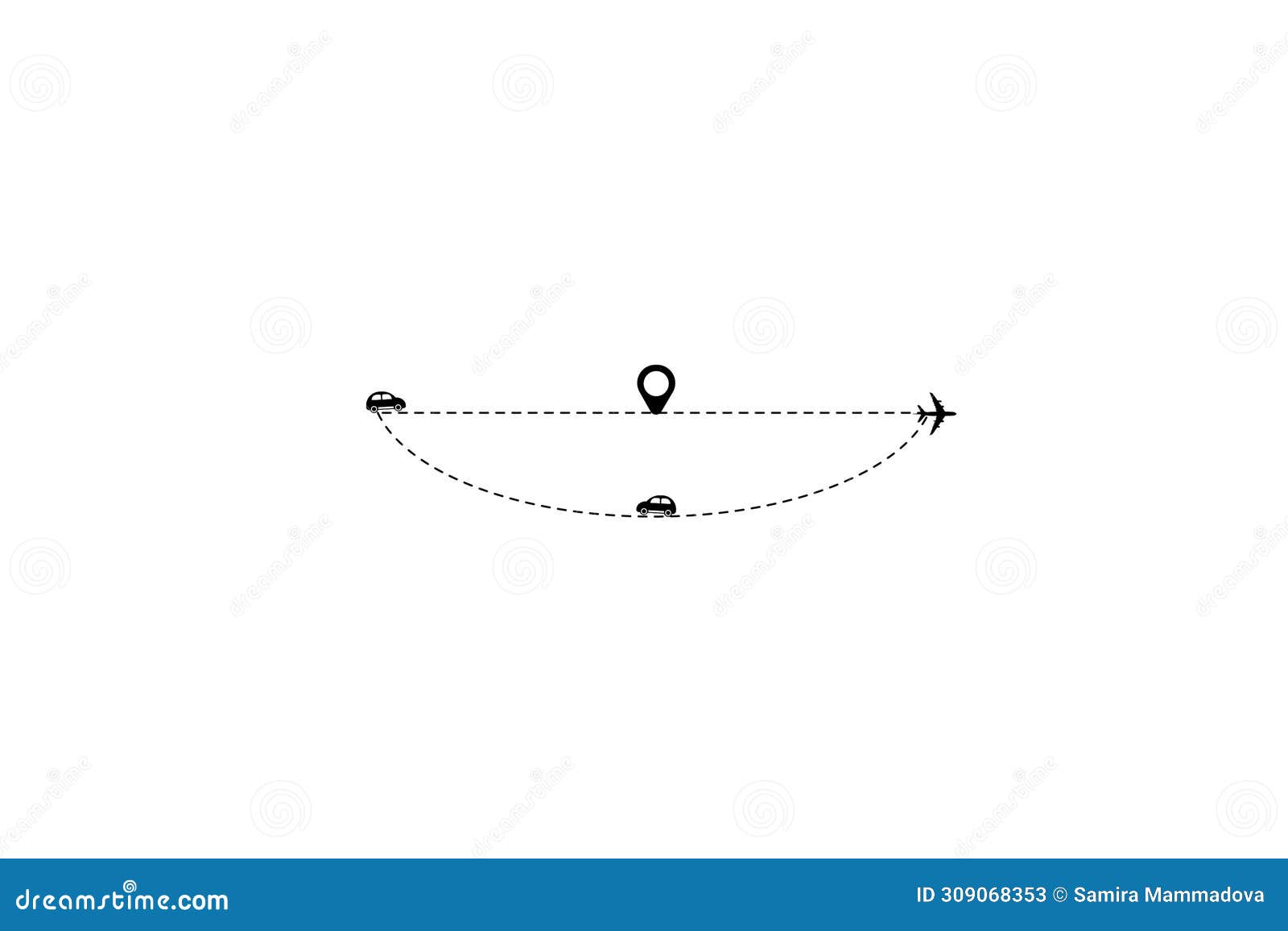 Set of Dashed Line Airplane, Car Route with Location Stock Vector ...