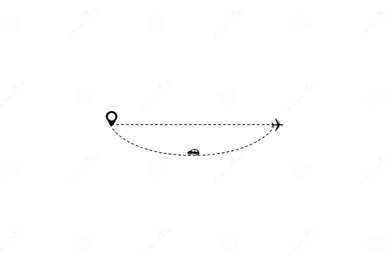 Set of Dashed Line Airplane, Car Route with Location Stock Vector ...