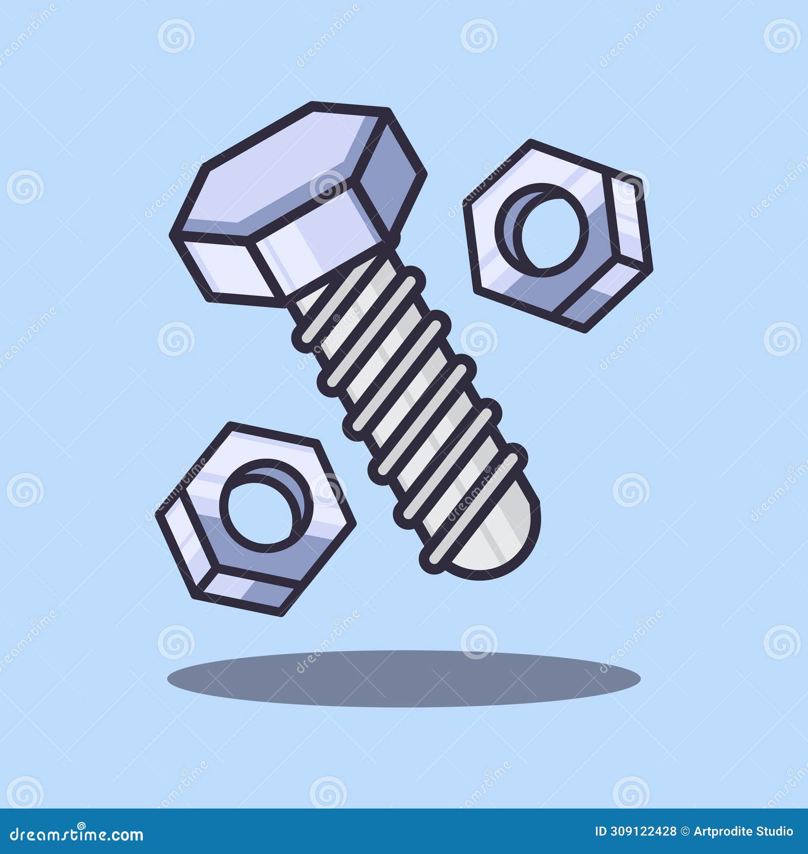 Metal Bolt and Nuts Cartoon Vector Illustration. Stock Vector ...