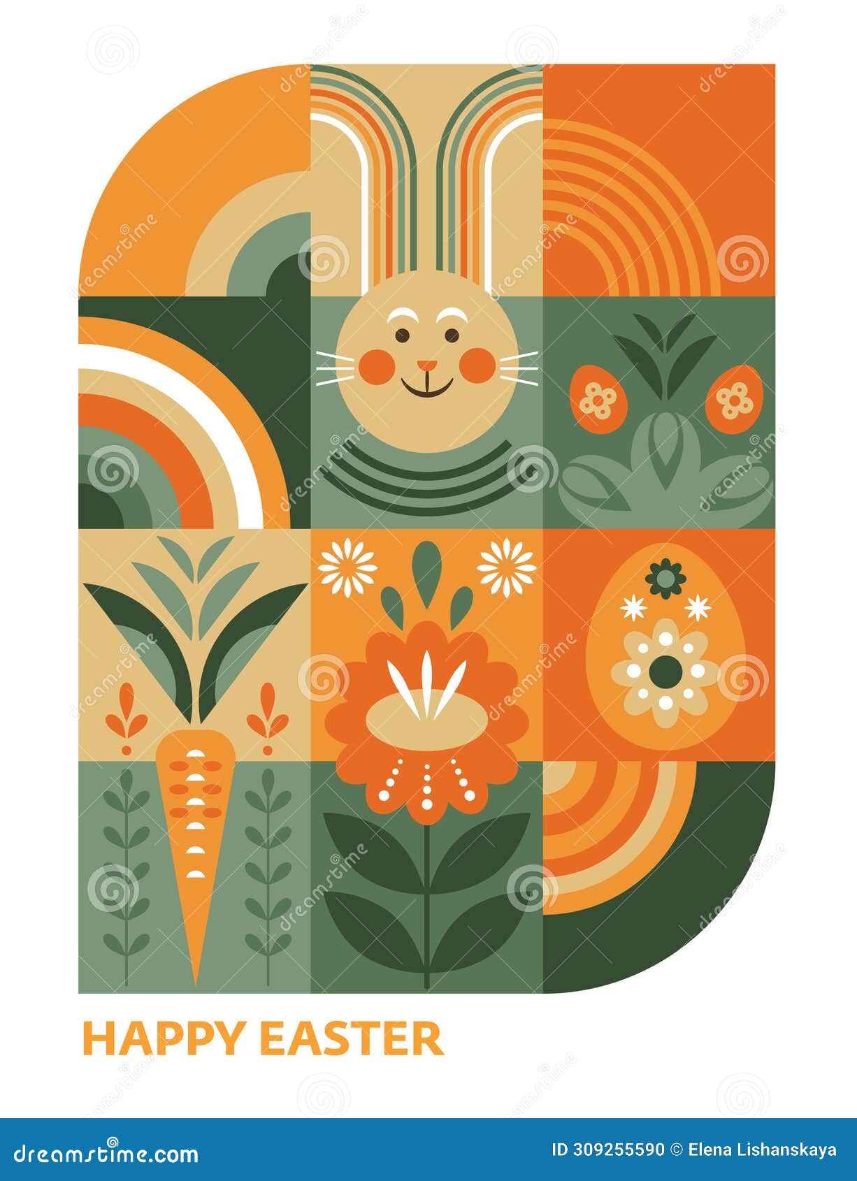 Cute Easter Bunny and Easter Egg. Happy Easter Card Design Stock Vector ...