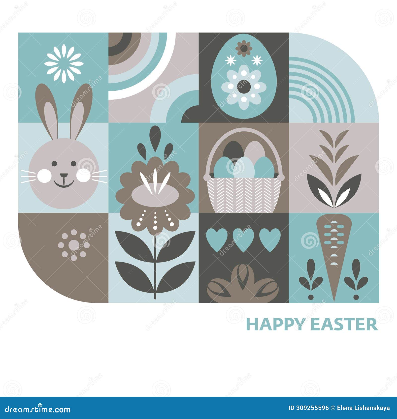 Cute Easter Bunny and Easter Egg. Happy Easter Card Design Stock Vector ...