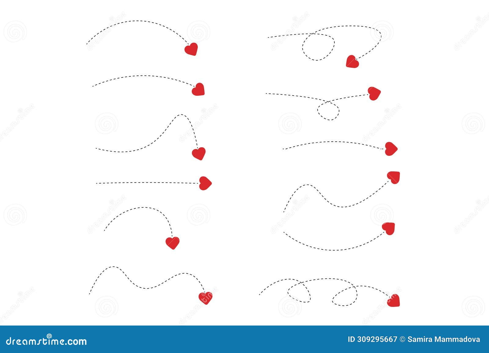 Set of Dashed Line Heart Arrows Stock Illustration - Illustration of ...
