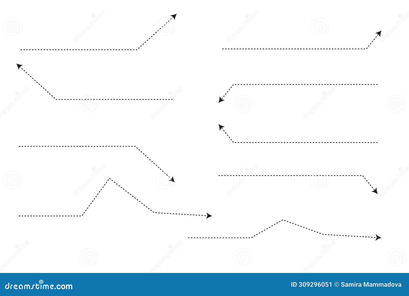 Set of dashed line arrows stock vector. Illustration of design - 309296051