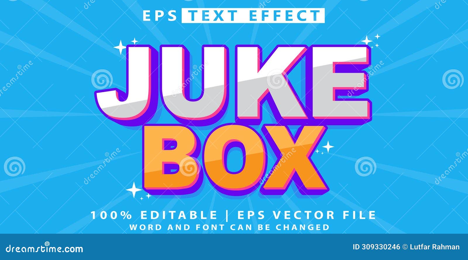 Juke Box 3d Editable Text Effect Vintage Color Stock Vector - Illustration of blue, editable ...